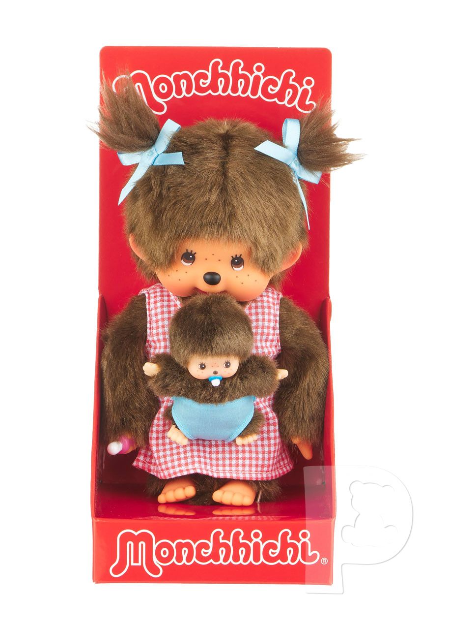 Plyšový Mončiči - Mummy and Baby Blue - Monchhichi - 20 cm ~ Plyšákovo.eu